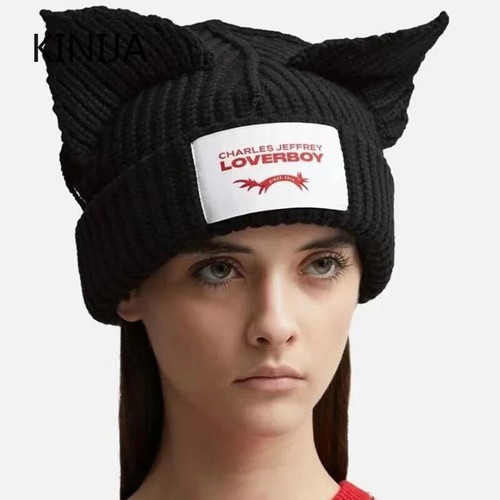 Men Women Cute Long Ear Fox Knitted Hat Lover Boy Rabbit Ear Warm ...