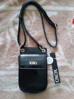 NEW XOXO SMALL BLACK PURSE CROSSBODY 7'IN GOOD FOR CELL PHONES & WALLET ...