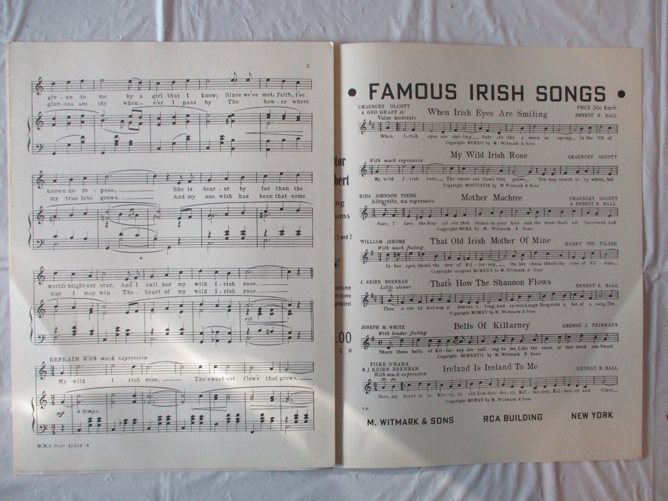 My Wild Irish Rose Sheet Music Sung Lyric Music by Chauncey Olcott 1899 ...