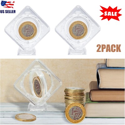 2Pcs 3D Floating Coin Display Frame Stand Holder Case Box for Jewelry ...