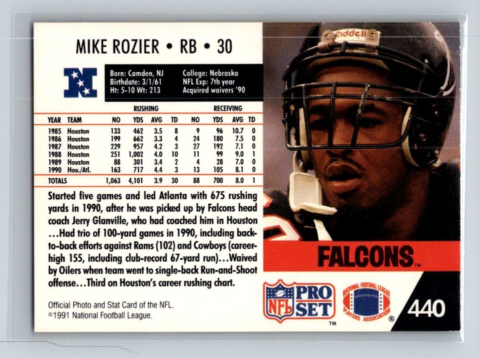 1991 Pro Set #440 Mike Rozier Atlanta Falcons Football Card | eBay