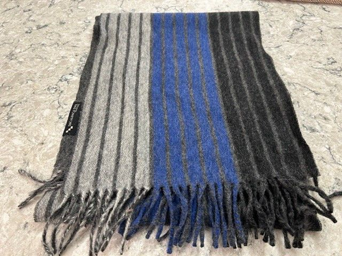 Incalpaca TPX Baby Alpaca Blue Gray Black Stripe Scar Fringe NWOT PERU ...