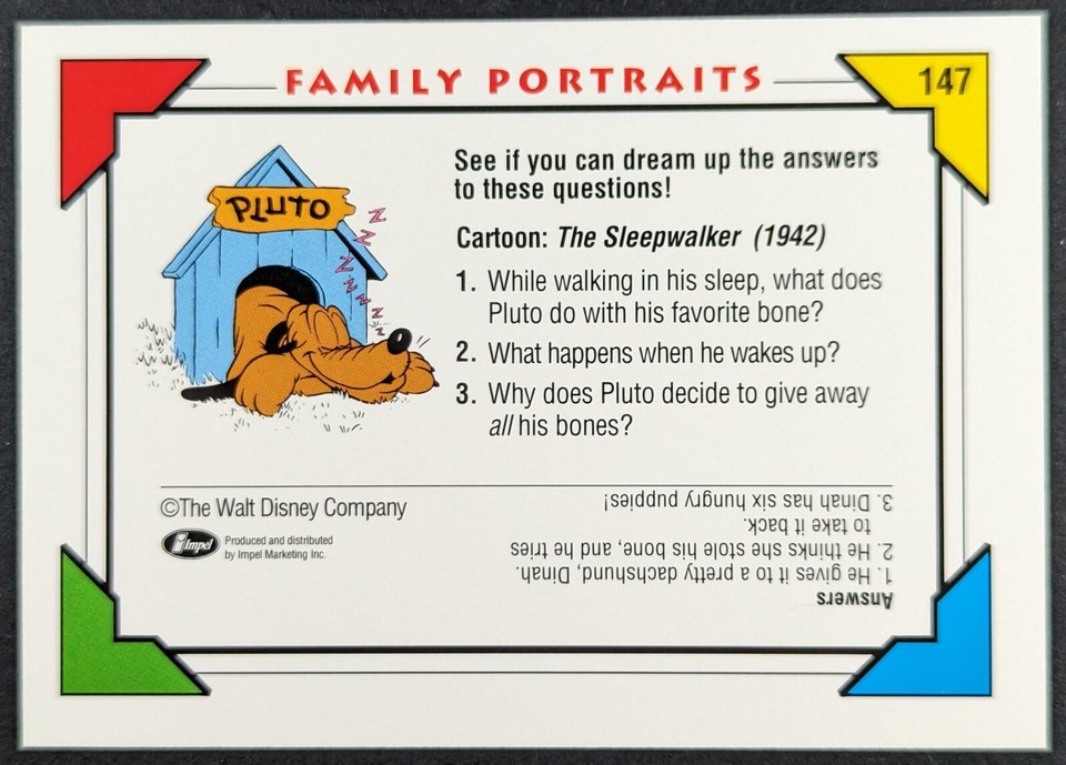 Sleepwalker Pluto 1991 Family Portraits Impel Disney Collector Card ...
