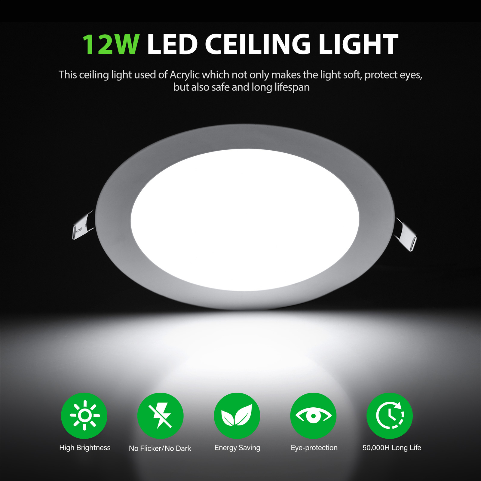 6 Pack 6 Inch LED Ceiling Light Ultra-Thin Recessed Retrofits Kit 6000K ...