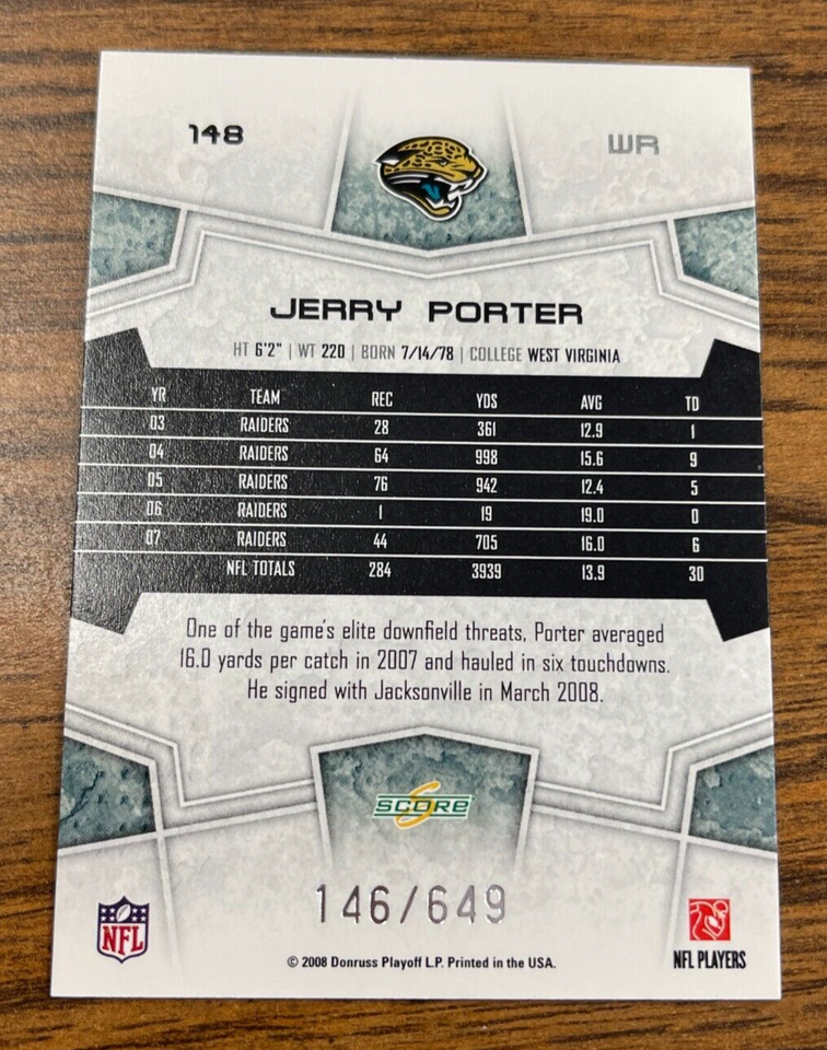 2008 Donruss Card # 148 Jerry Porter - Jacksonville Jaguars | eBay