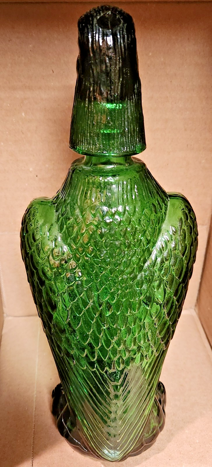 MCM Liquor Eagle Bird Bar Decanter Bottle Green Shot Glass Head Topper ...