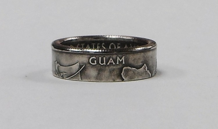 "Sealed" GUAM US STATE QUARTER handcrafted coin ring or pendant size 4 ...