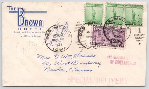 1943 The Brown Hotel Des Moines IA Advertising Postal Cover | eBay