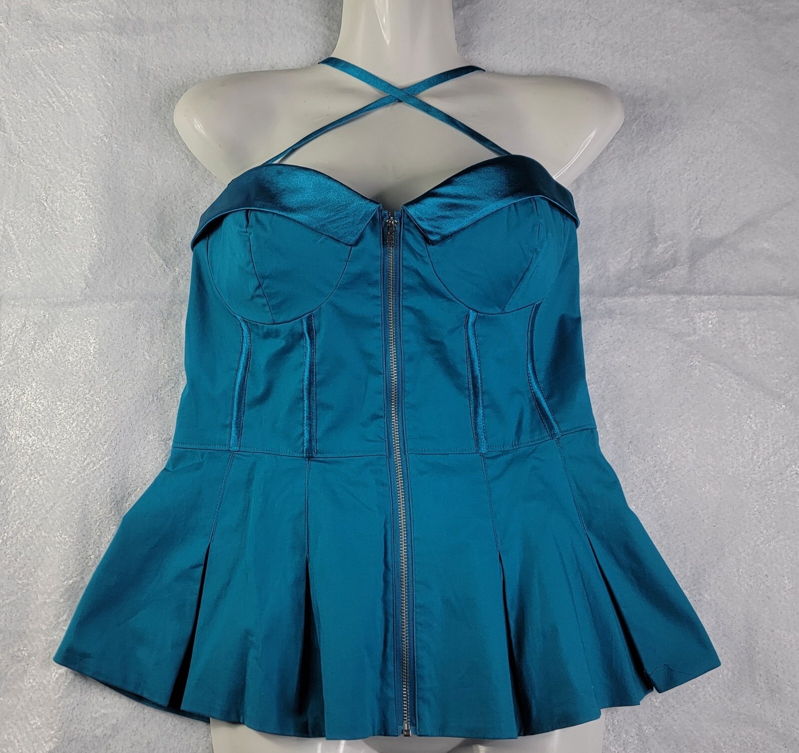 2b Bebe Ceena Peplum Bustier Couture Corset Top Front Zip Up Blue ...