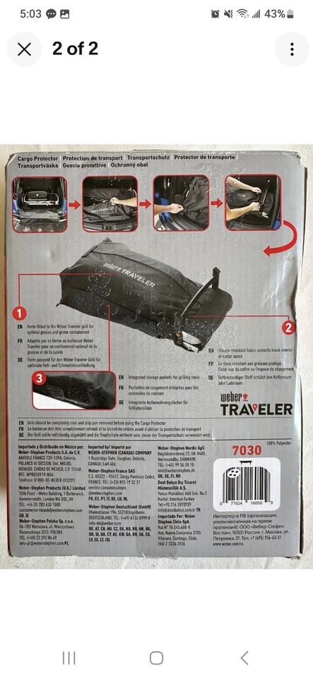 Weber 7030 Traveler Cargo Protector Cover 77924160509 | eBay