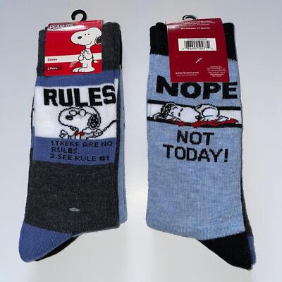 Adult 2 Pack Peanuts Snoopy Rules Nope Not Today Crew Socks NEW | eBay