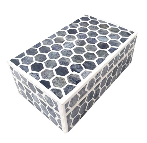 Rectangular Handmade Bone Inlay Storage Box – Grey and White Honeycomb ...