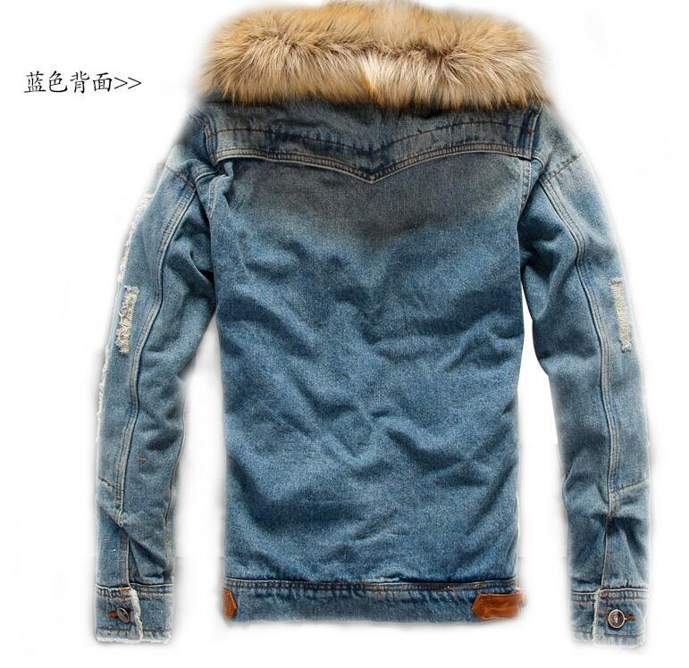 Fashion Men Faux Fur Collar Denim Jacket Thick Jean Coat Outwear Parka ...
