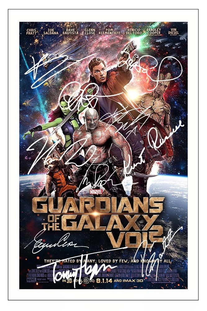 GUARDIANS OF THE GALAXY CAST X 13 SIGNED PHOTO PRINT