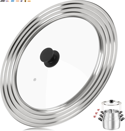 Pan Lid Fits 11, 12 & 13 Inch Cookware, Universal Lid for Pots, Pans ...