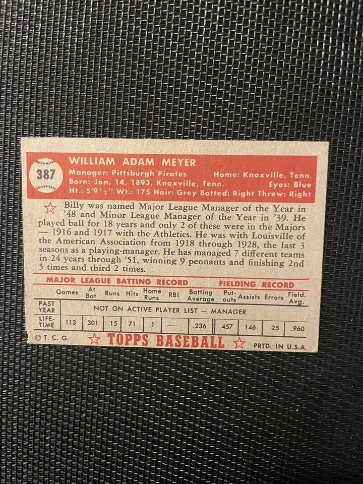 1952 Topps Baseball Set Break# 387 Billy Meyer RARE!!!🔥SP | eBay