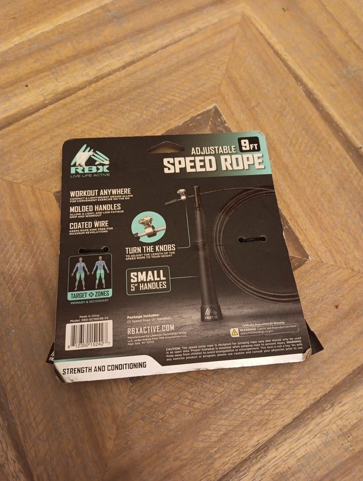 RBX-9FT. ADJUSTABLE SPEED ROPE WITH 5" HANDLES-Small (BLACK & SILVER ...
