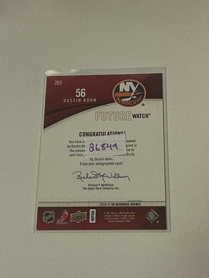 2010-11 Upper Deck SP Future Watch Auto #265 Dustin Kohn /999 **026849 ...