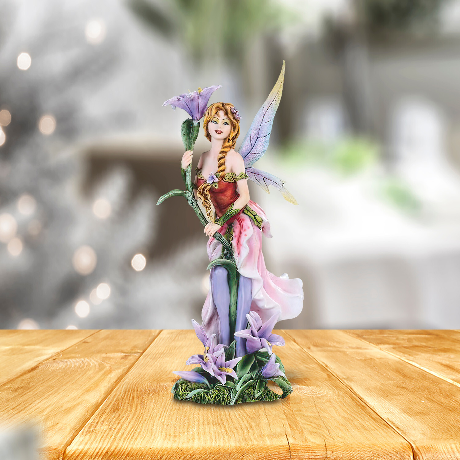 Pink Lilly Fairy Statue 11"H Fantasy Collectible Decorative Figurine ...