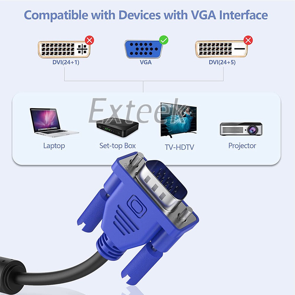 VGA 15pin Male to SVGA Male Cable PC Monitor Extension HDTV Computer ...