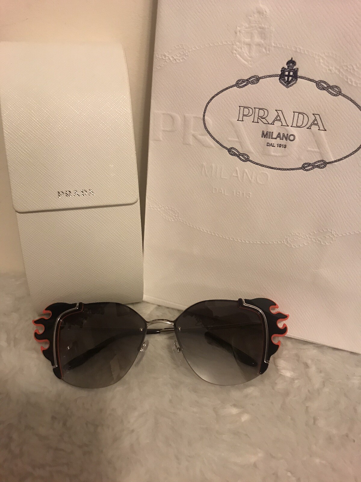 100% Authentic PRADA Silver Black Orange Mirror Metal Sunglasses New ...