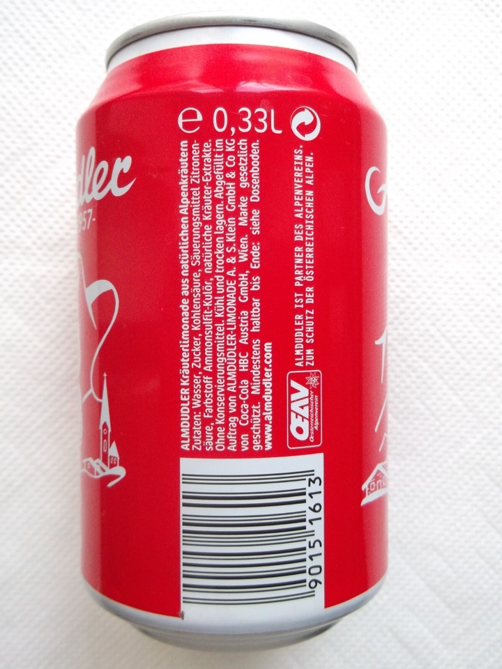 ALMDUDLER from AUSTRIA 2010 Coca-Cola Product empty can 330ml top ...