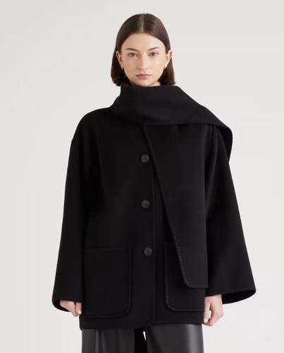 Quince Women's Double-Faced Merino Wool Scarf Coat Black Outerwear XS ...