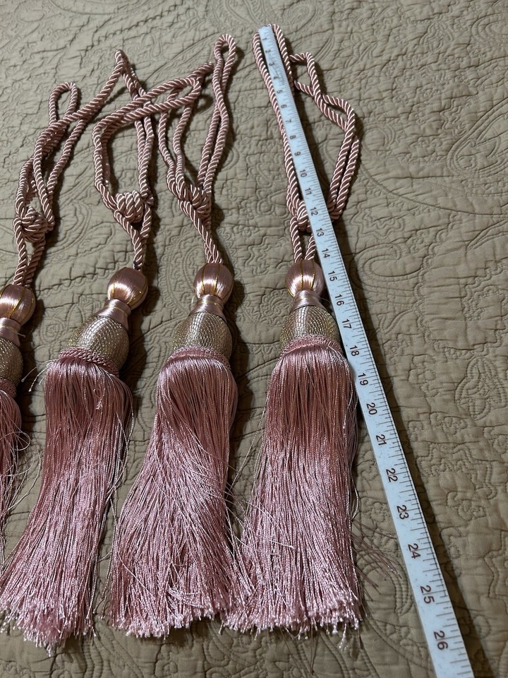 Vintage Drapery Curtain Tie Backs Pink Set of 4 Twist Cord Rope Large ...