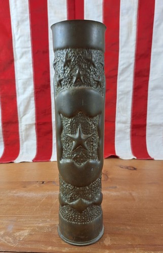 WWI Trench Art Stars & Stripes Hammered 75mm Shell Case. | eBay