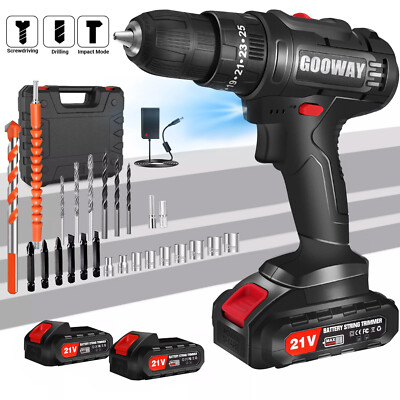 21V Cordless Drill Combi Driver High Power Electric Screwdriver Set 2 ...