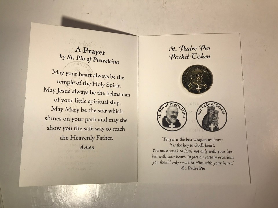 Gold colored Pocket Token Coin Saint St. Padre Pio Our Lady of Grace ...