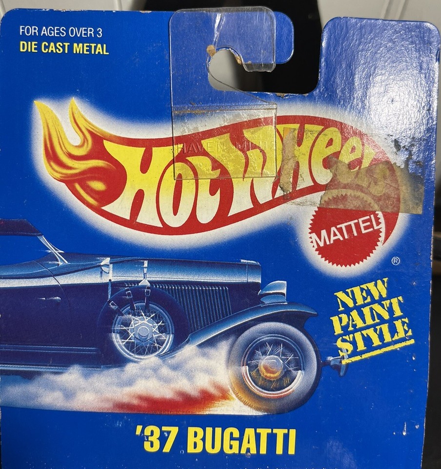Hot Wheels Blue Card #28 37 Bugatti 1990 Speed Points Cracked Blister ...