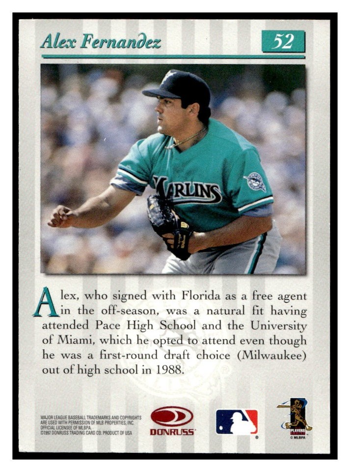 1997 Studio Press Proof 52 Alex Fernandez Florida Marlins baseball card ...