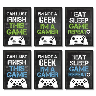 Black Gaming Prints Posters Xbox Playstation Inspired Boys Bedroom ...