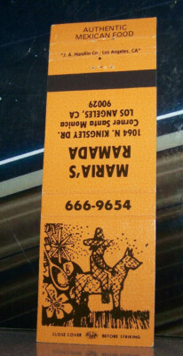 Vintage Matchbook Cover A2 Los Angeles California Maria's Ramada ...
