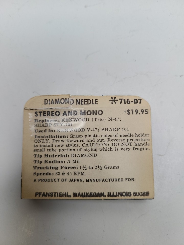 New In Box Pfanstiehl 716-D7 Needle for N47 N-47 V47 SHARP STY111 ...
