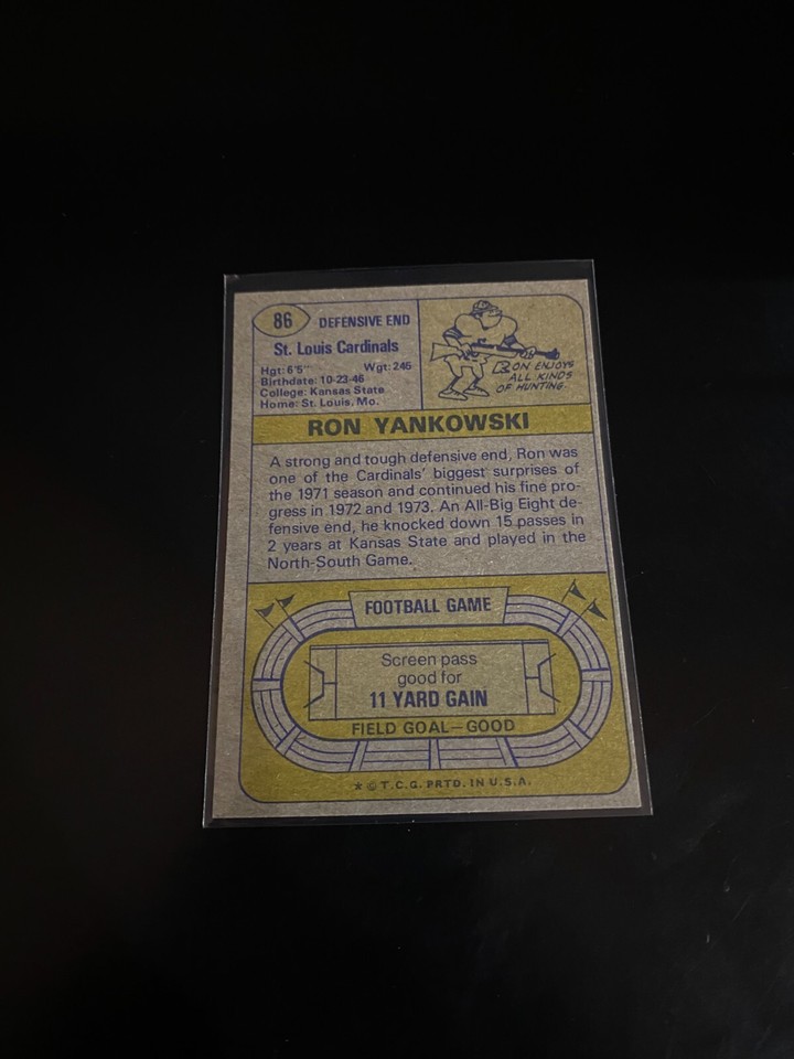 Ron Yankowski 1974 Topps Football Card Cardinals 86 NRMT+ PWE | eBay