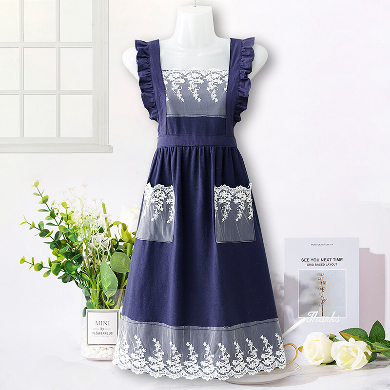 Lady Cotton Blend Apron Smock Lace Patchwork Pocket Painting Baking ...