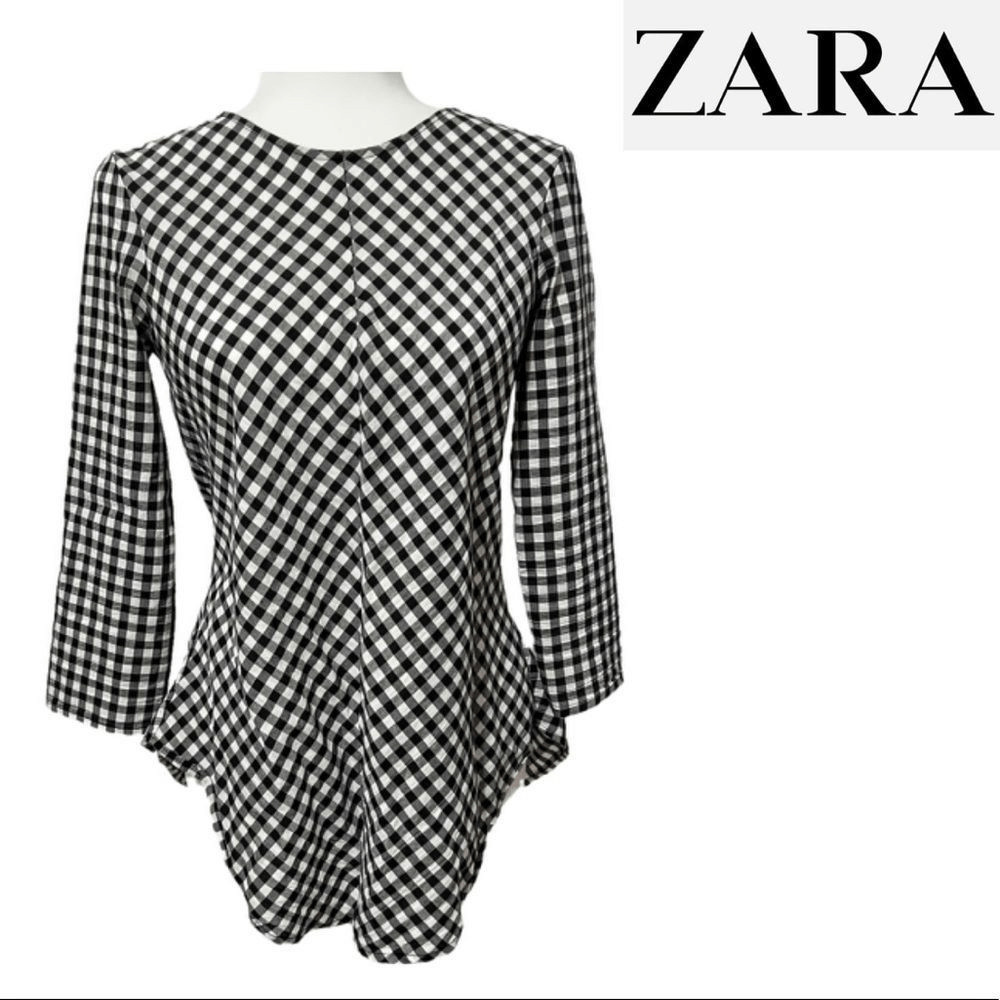 ZARA Black & White Checkerboard Blouse XSmall Fit & F… - Gem
