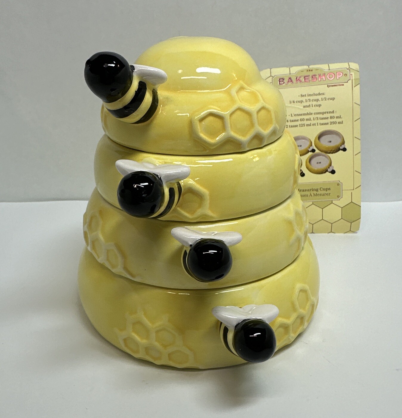 CUTE! The Bake Shop Ceramic Yellow Beehive 4 pc Stacked Measuring Cup ...