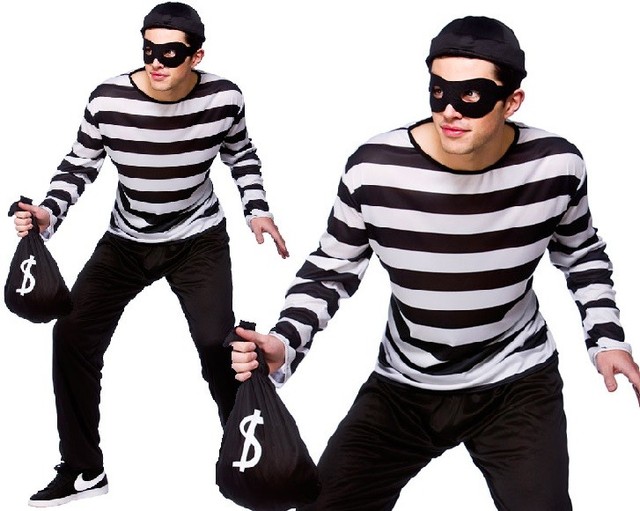 Mens Robber Fancy Dress Costume Men's Burglar Outfit New w | eBay