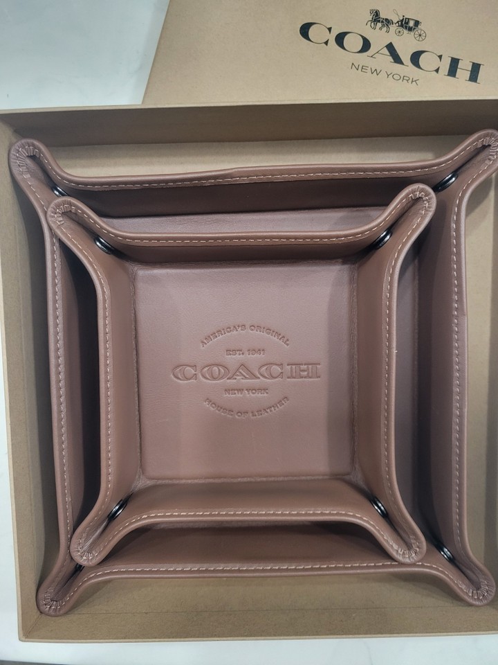NWT Coach Boxed Valet Tray Set (Two), Dark Saddle Leather CU312 | eBay