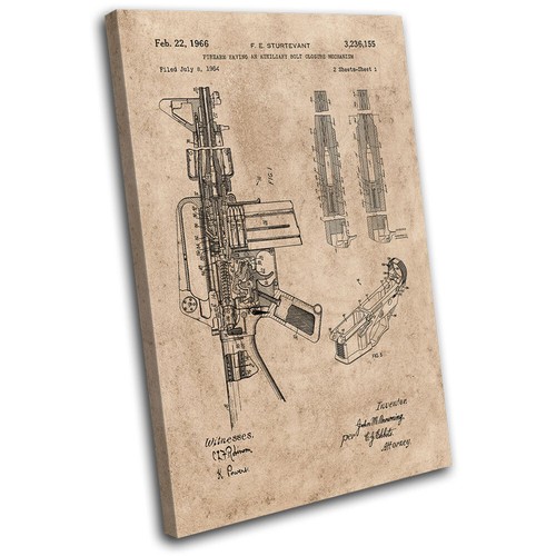 Man Cave Gun AR Rifle Blueprint Vintage SINGLE CANVAS WALL ART Picture ...