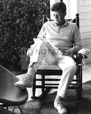 PRESIDENT JOHN F. KENNEDY READING IN A ROCKING CHAIR - 8X10 PHOTO (OP ...