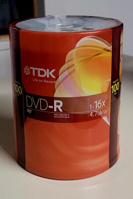 TDK DVD-R 1-16x 4.7 GB Recordable Disks 100 Pack Spindle - Brand New ...
