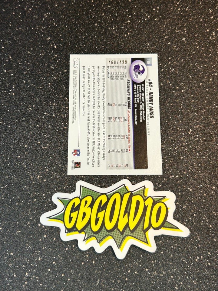 2004 Topps Football Randy Moss Gold /499 Vikings | eBay