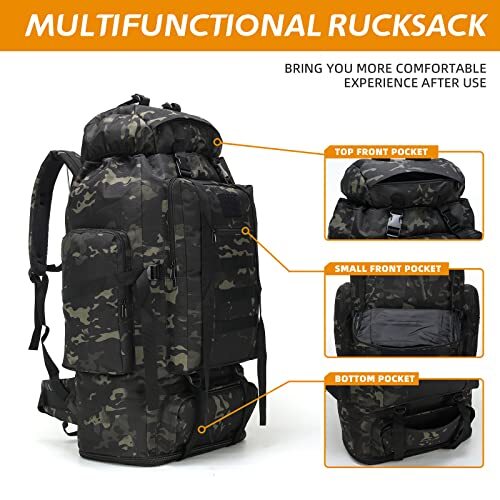 70l/100l Hiking Camping Backpack Molle Rucksack Waterproof Daypack For ...