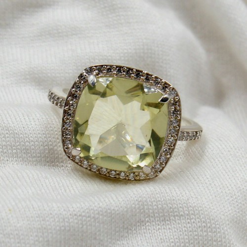 Coussin Citron Quartz Gemstone Ring Solide 925 Argent Sterling ...