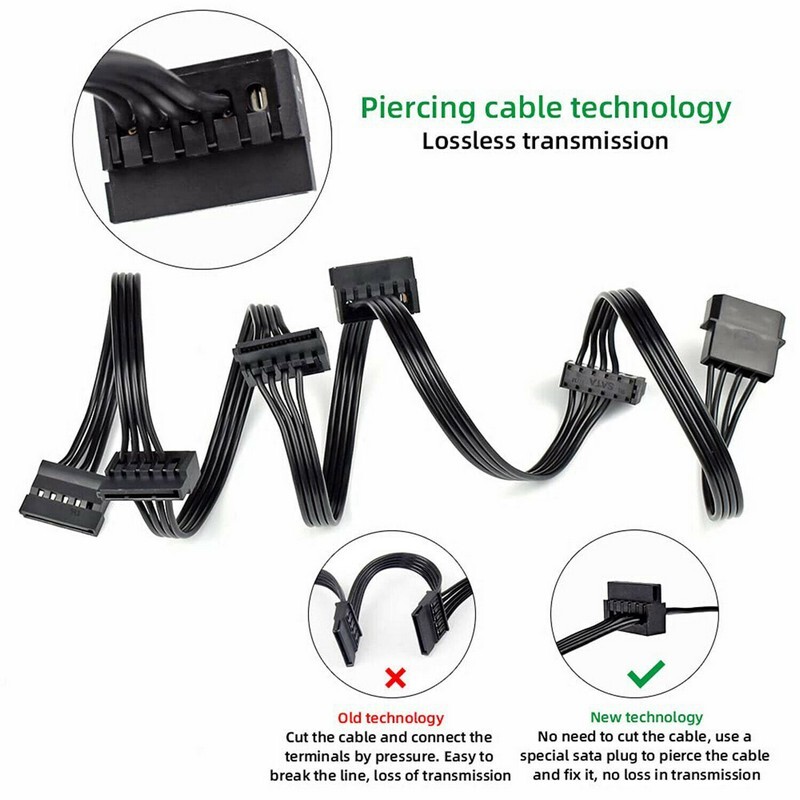 NewBee 4Pin IDE Molex to 5 Port 15Pin SATA Power Cable Adapter Cord for ...