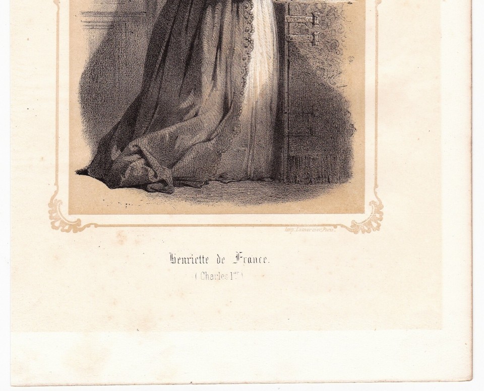 Portrait XIXe Henriette de France Charles Stuart Lithographie Reine ...